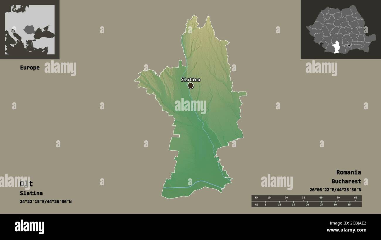 Shape of Olt, county of Romania, and its capital. Distance scale ...