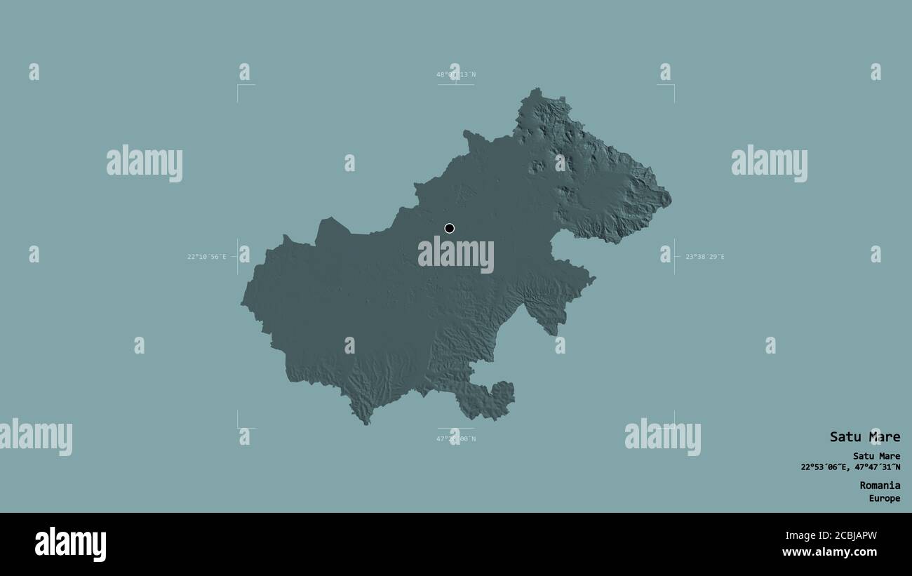 Area of Satu Mare, county of Romania, isolated on a solid background in ...