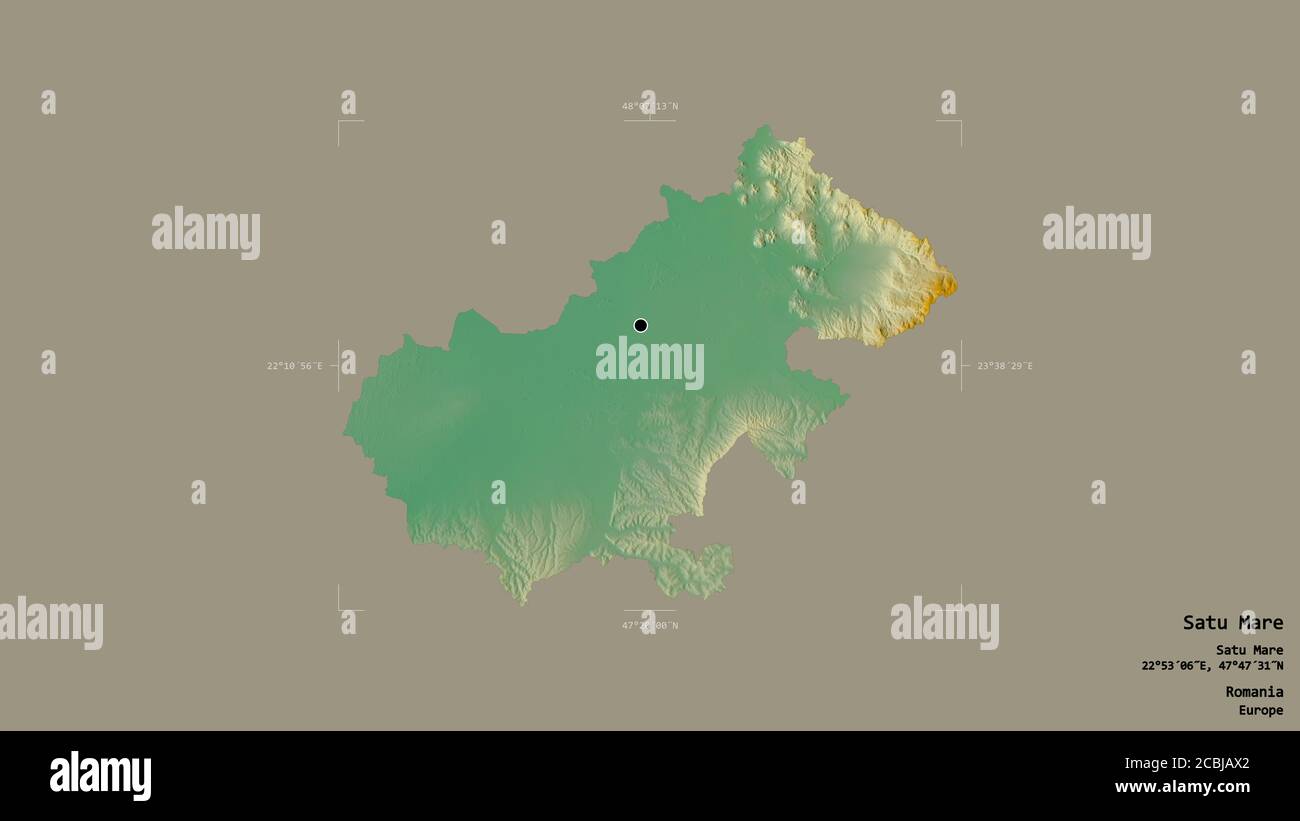 Area of Satu Mare, county of Romania, isolated on a solid background in ...