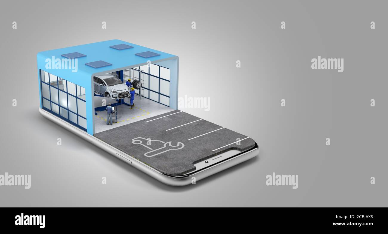 concept of mobile car service service station and parking on the mobile ...