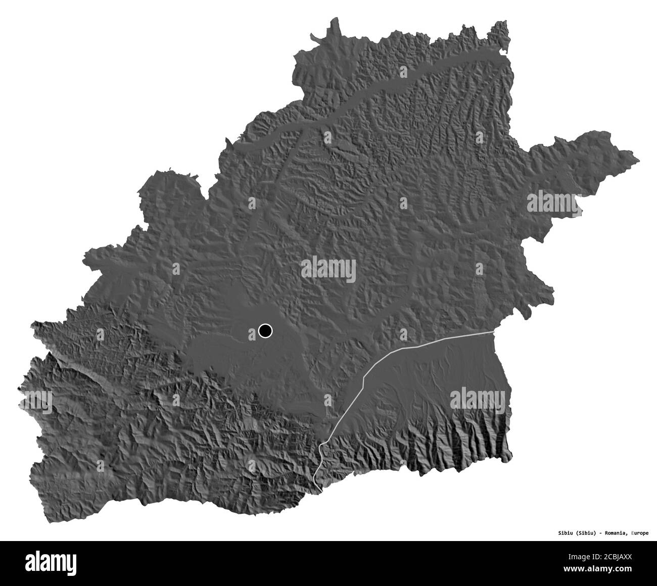 Shape of Sibiu, county of Romania, with its capital isolated on white ...