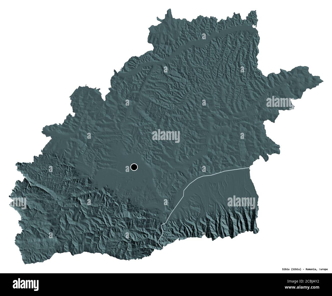 Shape of Sibiu, county of Romania, with its capital isolated on white ...
