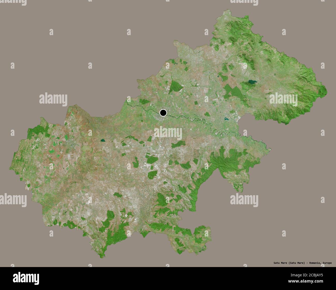 Shape of Satu Mare, county of Romania, with its capital isolated on a ...