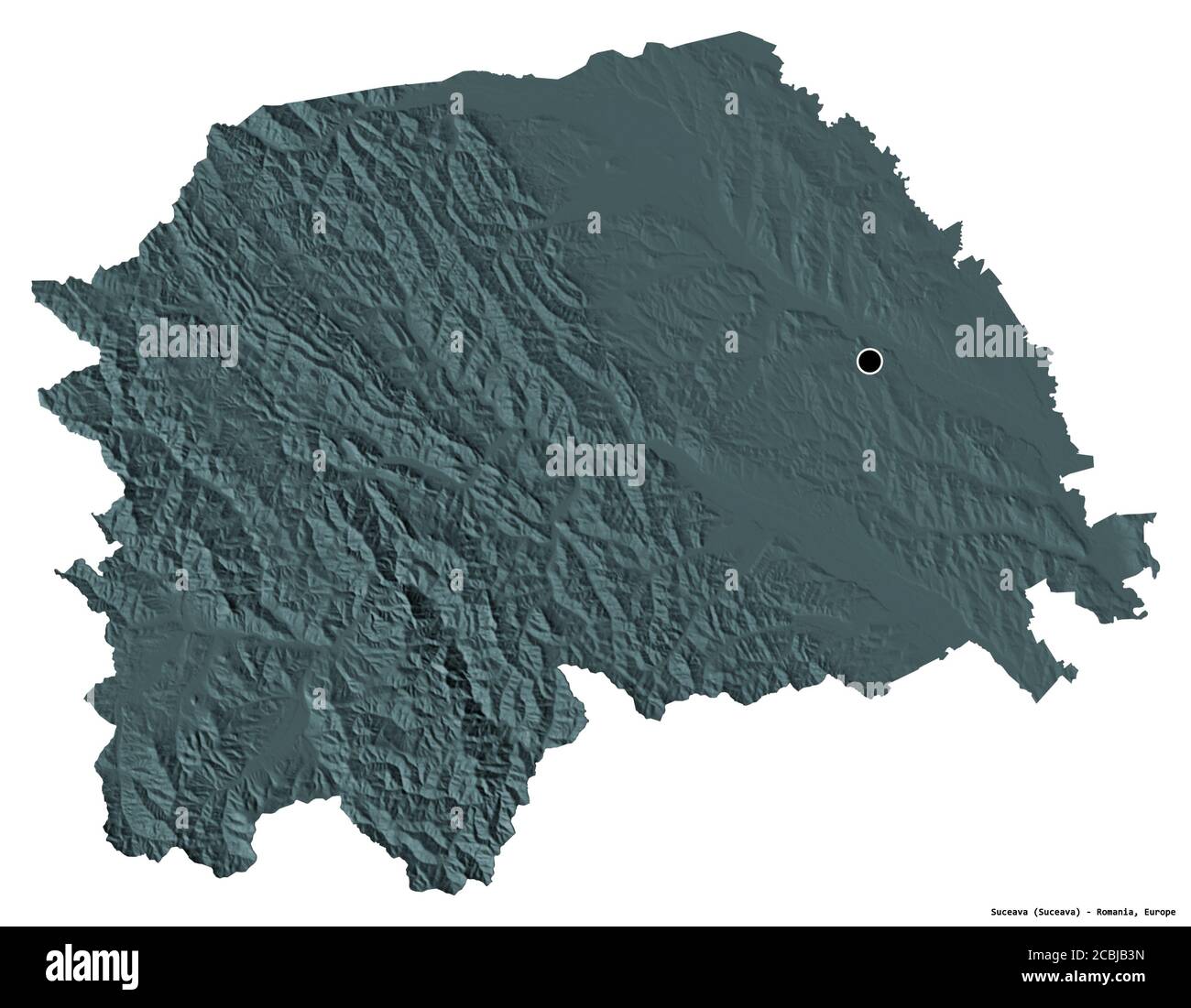 Shape of Suceava, county of Romania, with its capital isolated on white ...