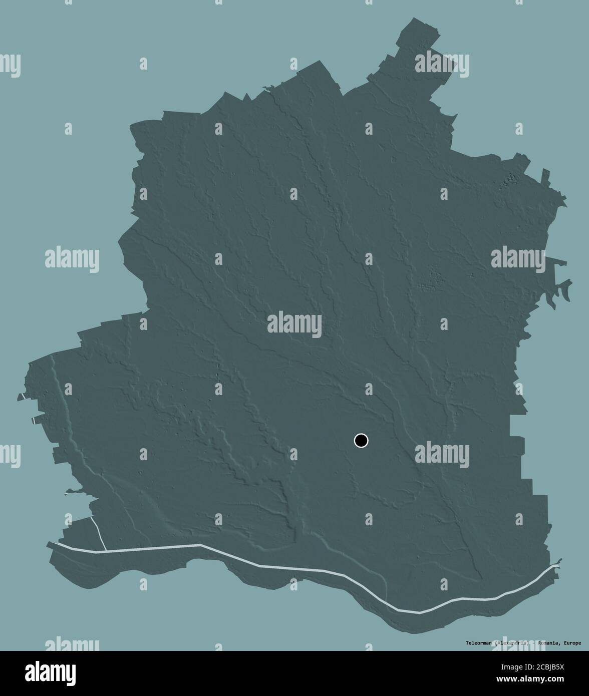 Shape of Teleorman, county of Romania, with its capital isolated on a ...