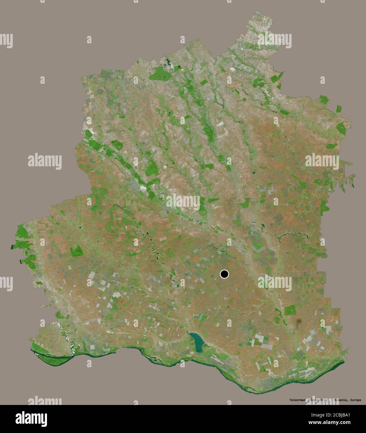 Shape of Teleorman, county of Romania, with its capital isolated on a ...