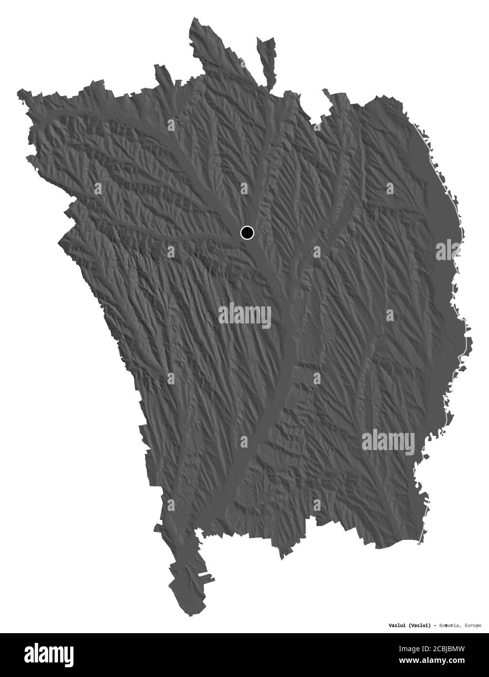 Shape of Vaslui, county of Romania, with its capital isolated on white ...