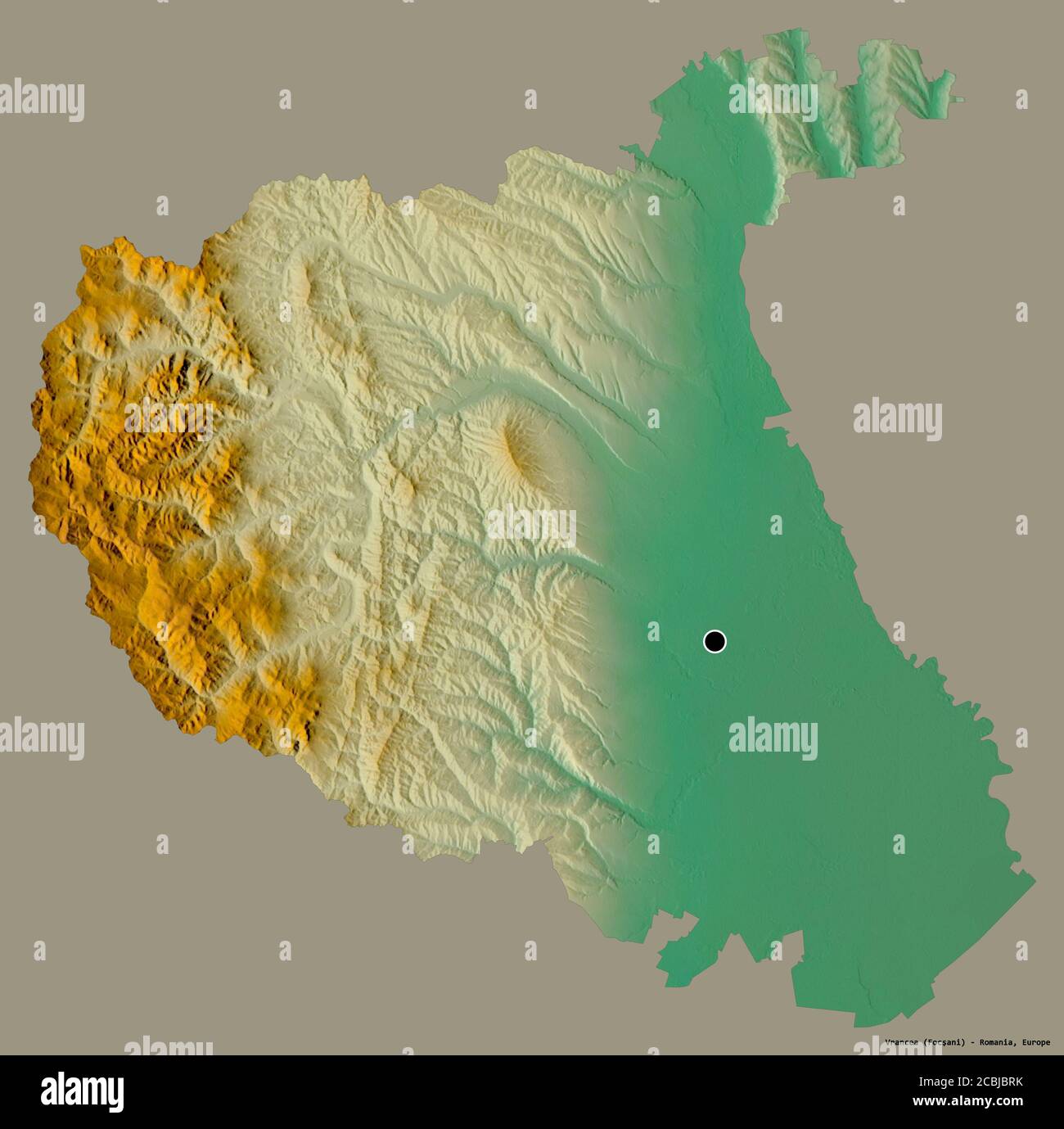 Shape of Vrancea, county of Romania, with its capital isolated on a ...