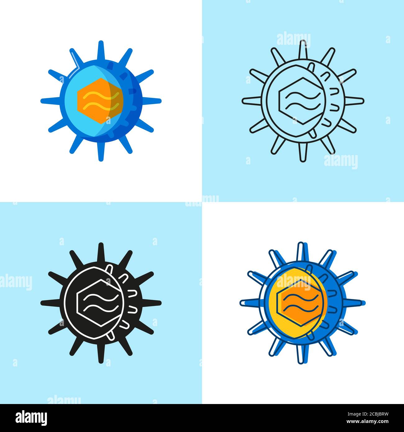 Cytomegalovirus icon set in flat and line style. CMV virus cell symbols ...