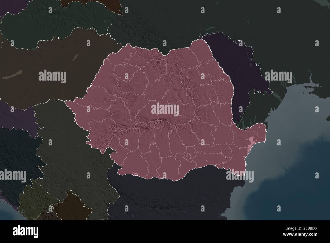 Shape of Romania separated by the desaturation of neighboring areas ...