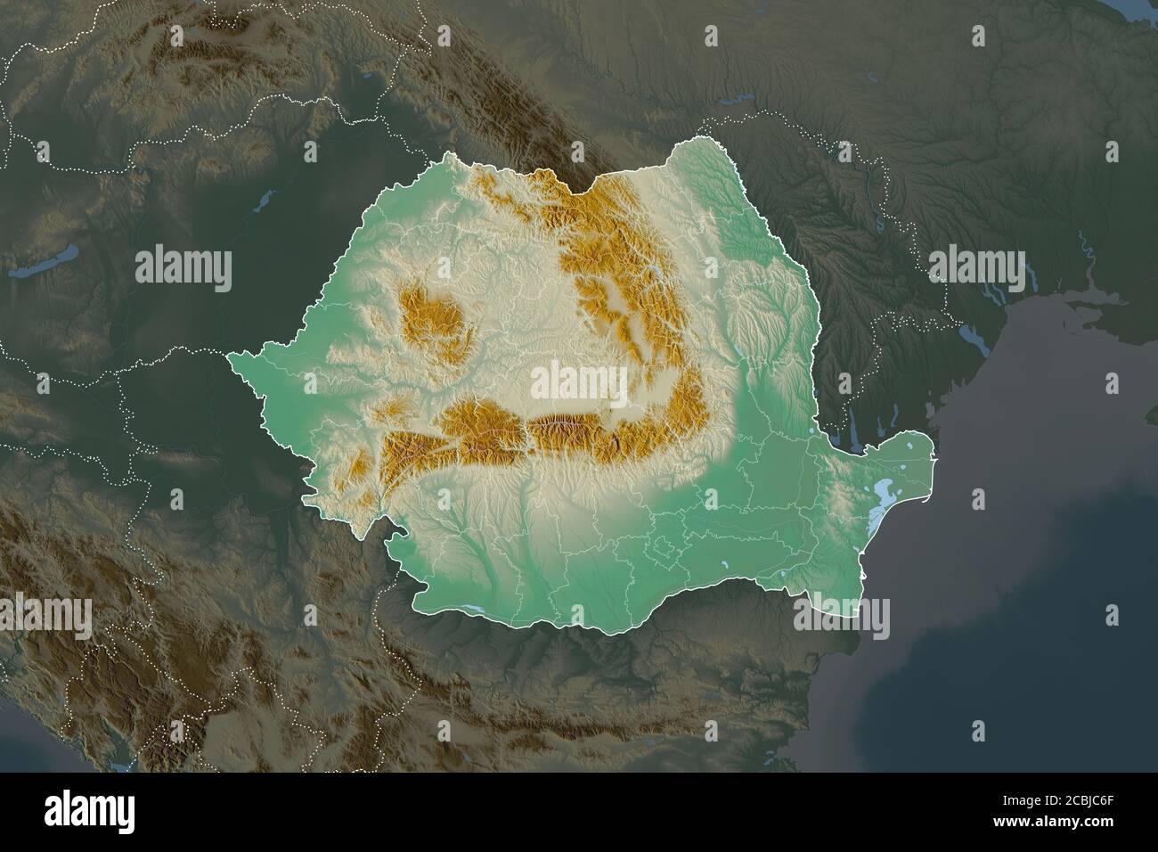 Shape of Romania separated by the desaturation of neighboring areas ...