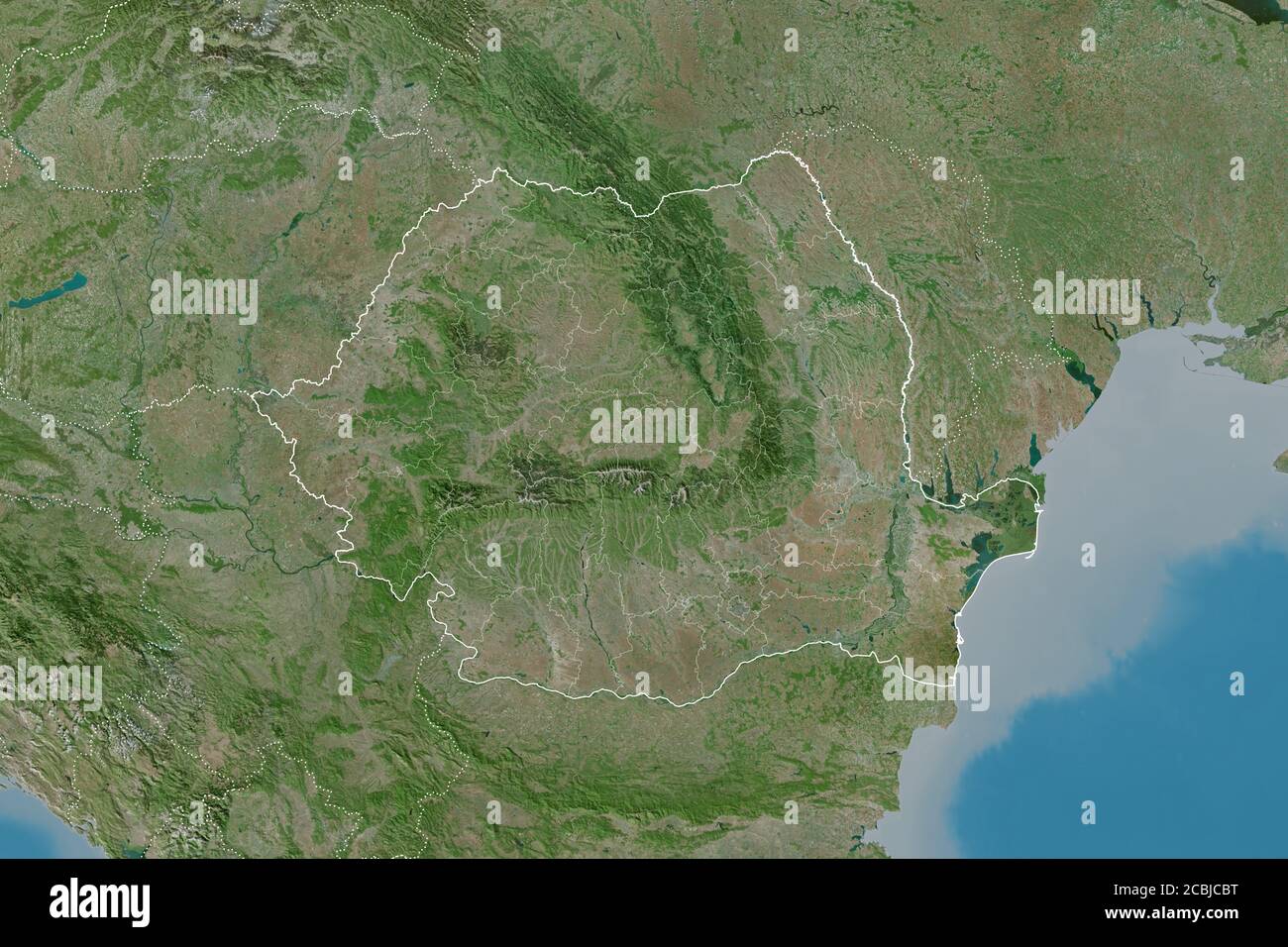 Extended area of Romania with country outline, international and ...