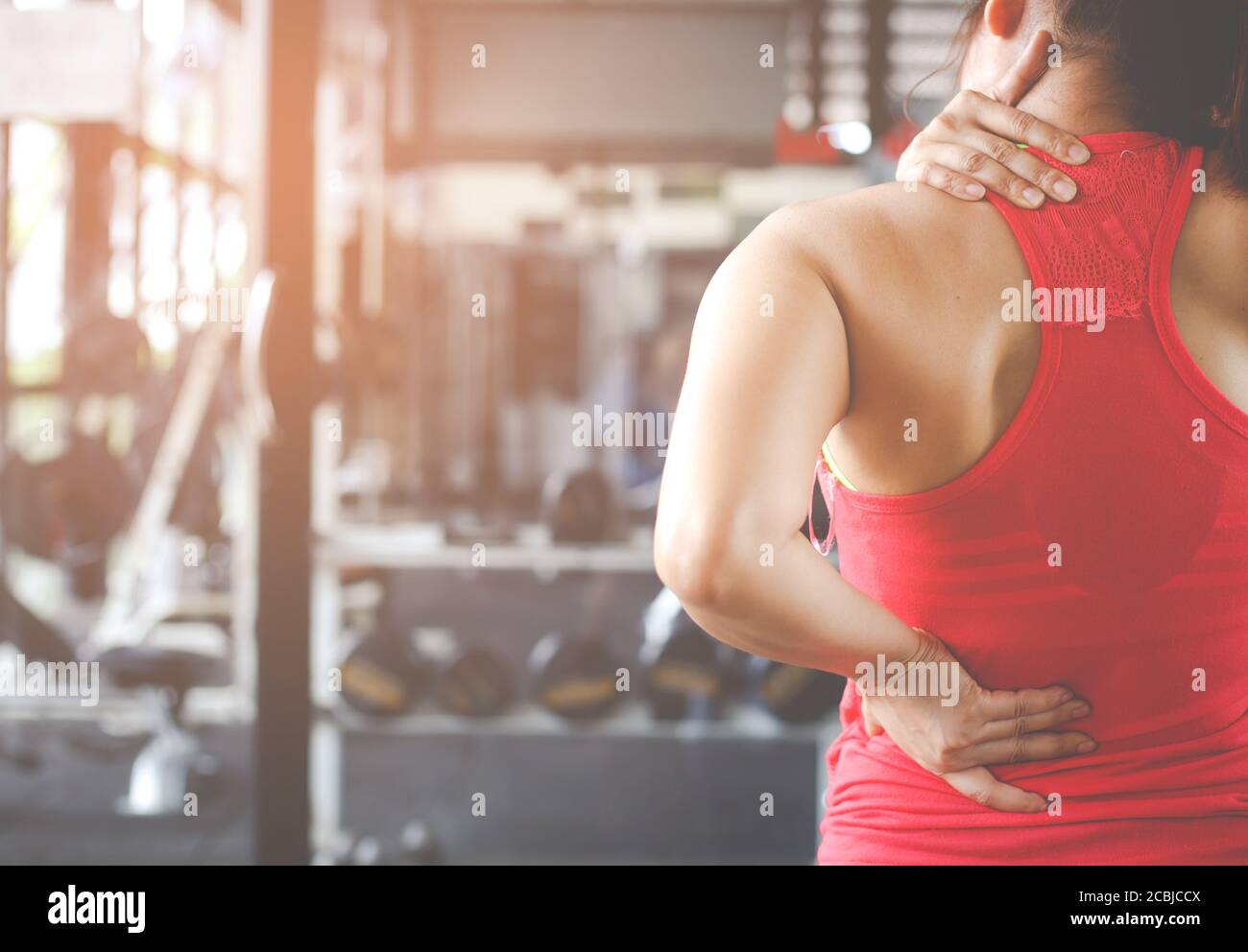 Woman with neck pain, massage of female body, ache in woman's body in ...