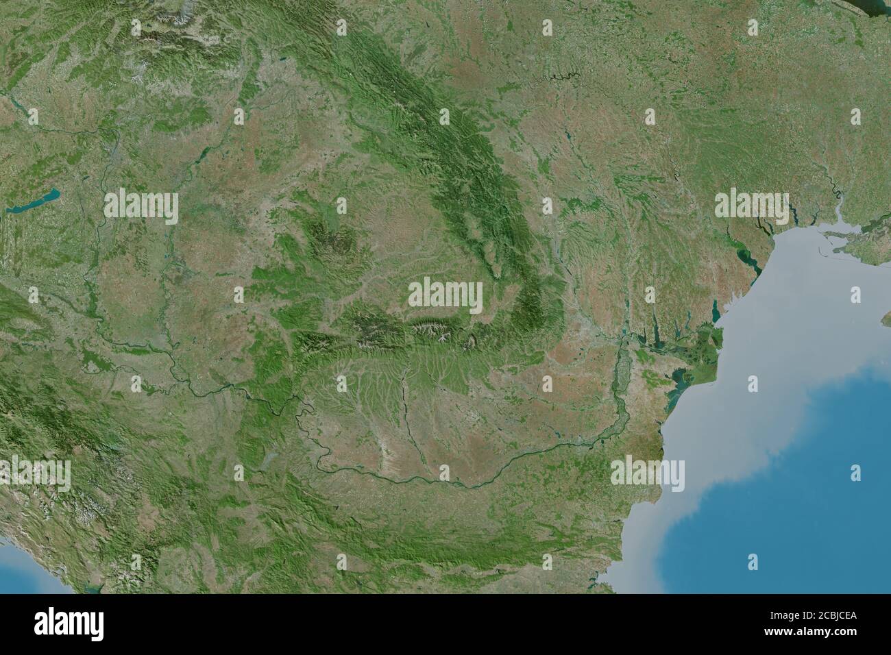 Extended area of Romania. Satellite imagery. 3D rendering Stock Photo ...