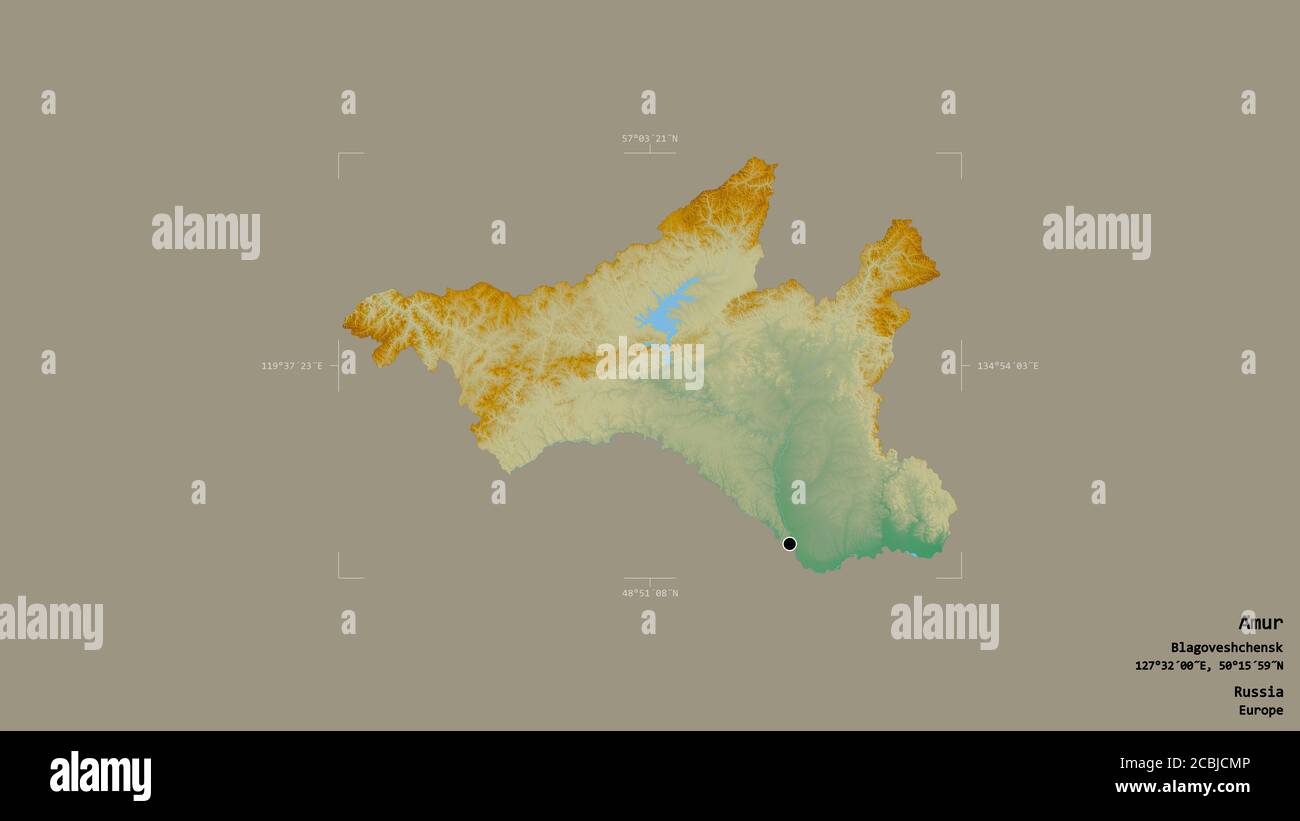 Area of Amur, region of Russia, isolated on a solid background in a ...