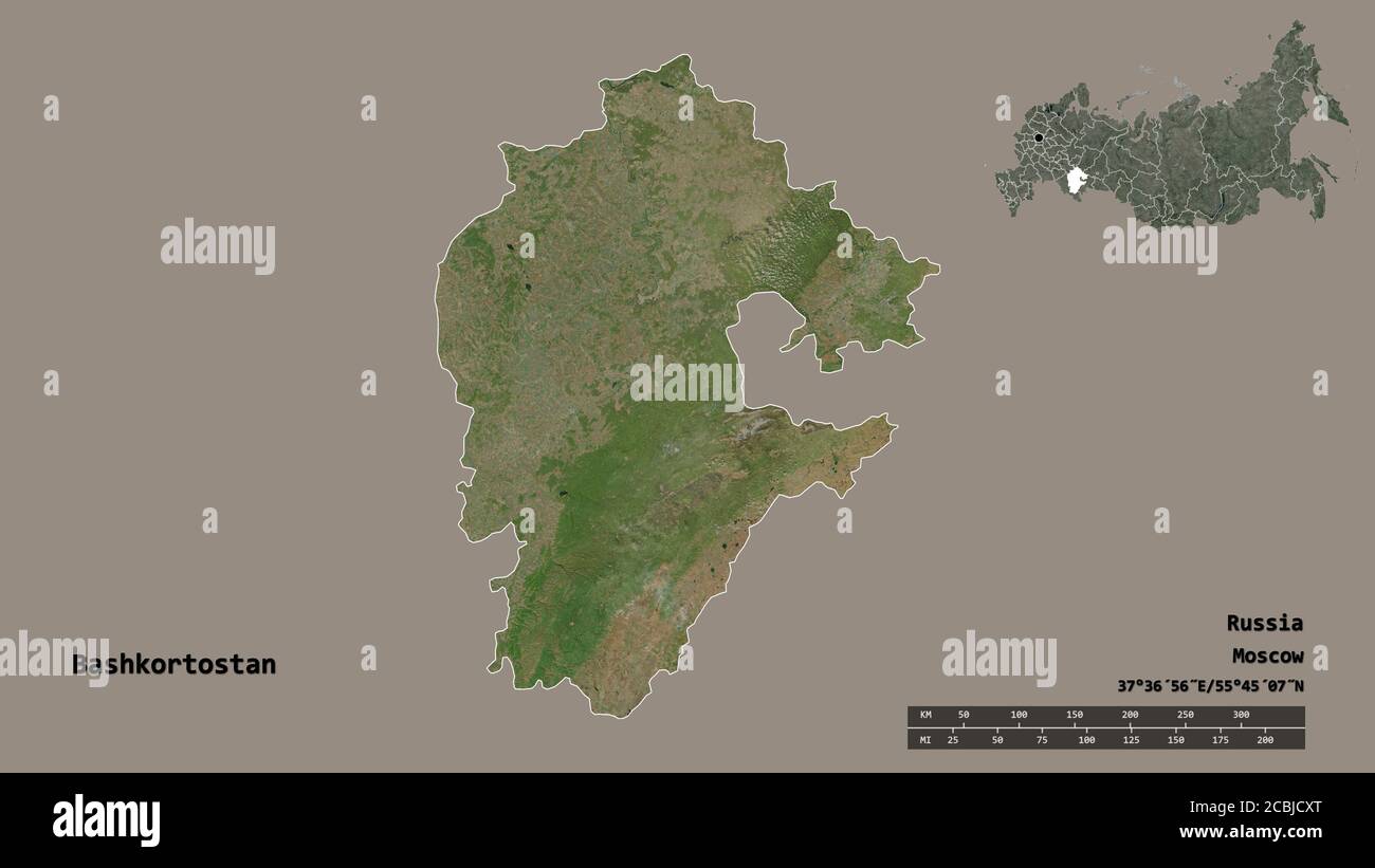 Shape of Bashkortostan, republic of Russia, with its capital isolated ...