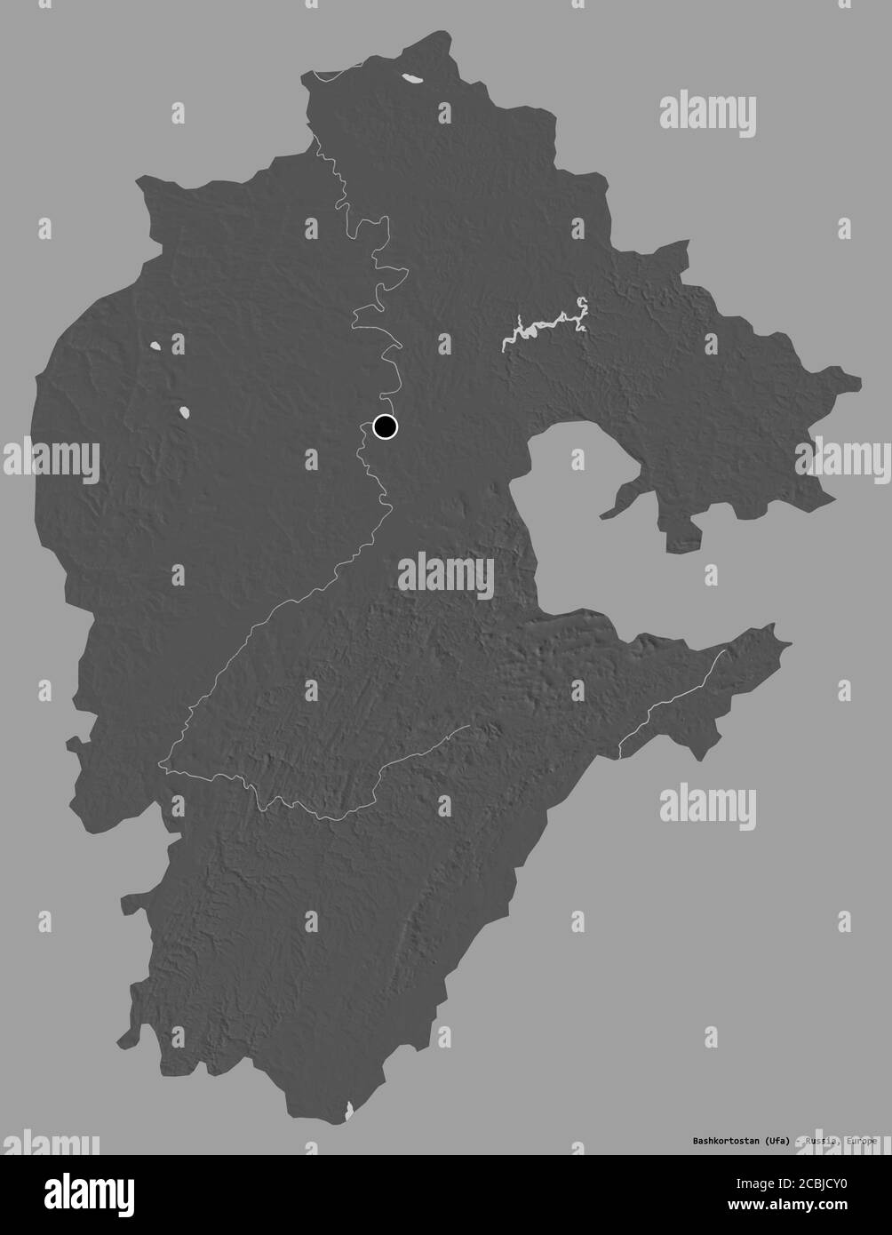 Shape of Bashkortostan, republic of Russia, with its capital isolated ...