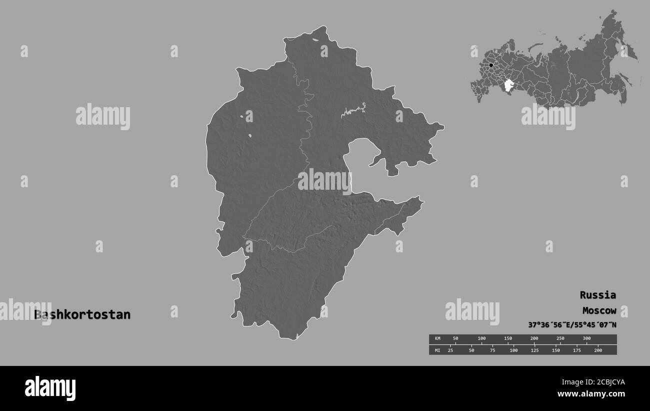 Shape of Bashkortostan, republic of Russia, with its capital isolated ...
