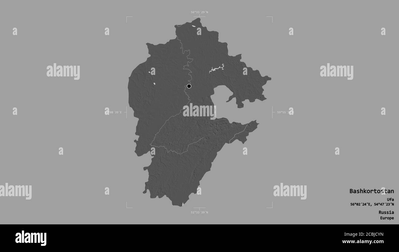 Area of Bashkortostan, republic of Russia, isolated on a solid ...