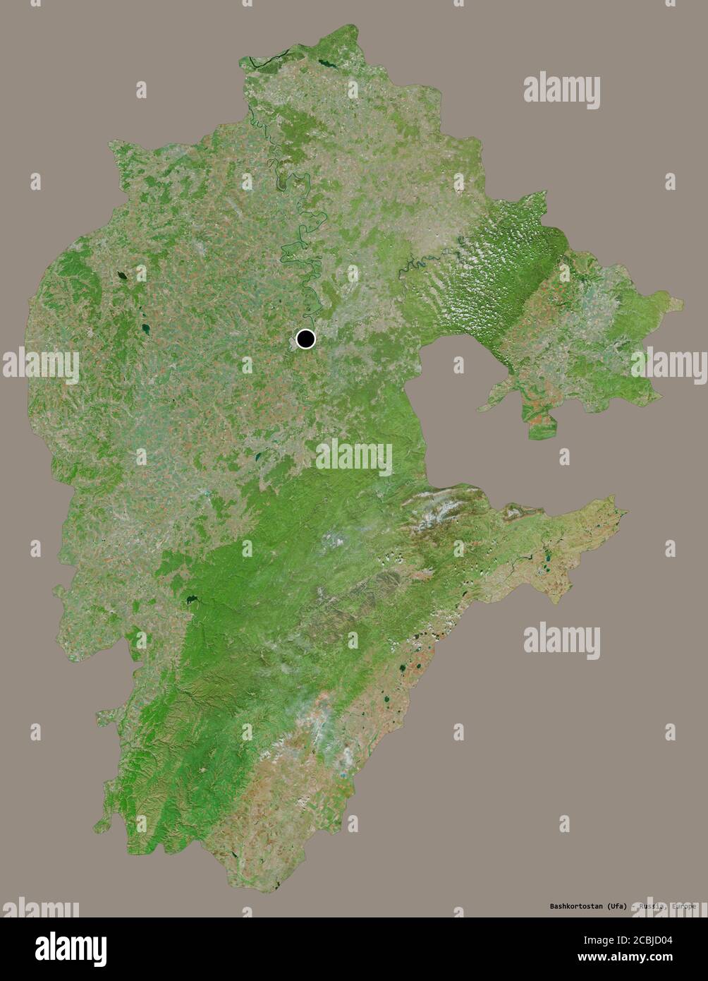 Shape of Bashkortostan, republic of Russia, with its capital isolated ...