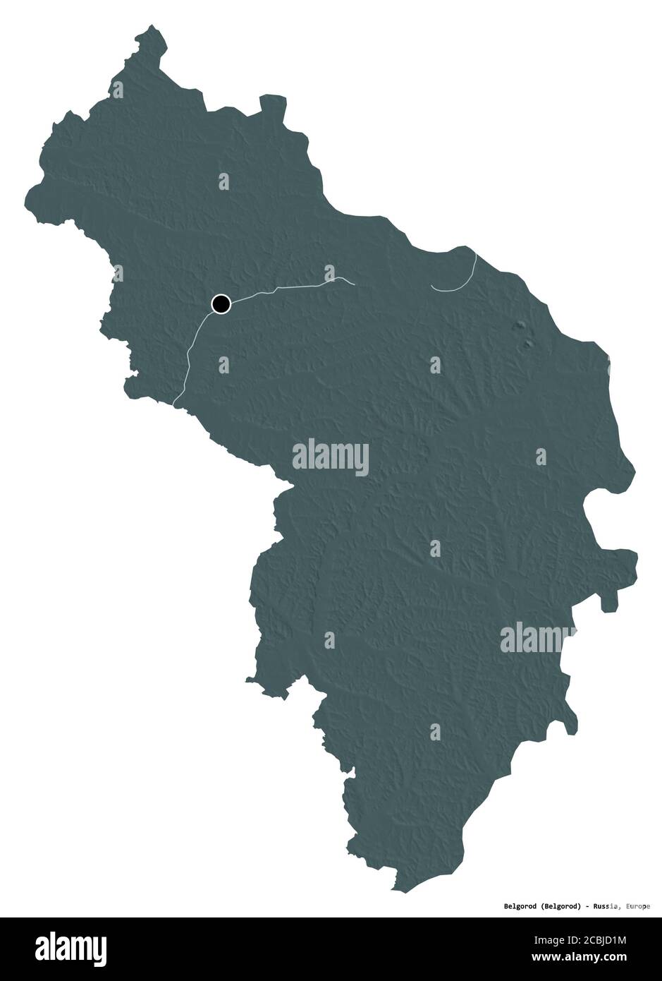 Shape of Belgorod, region of Russia, with its capital isolated on white ...