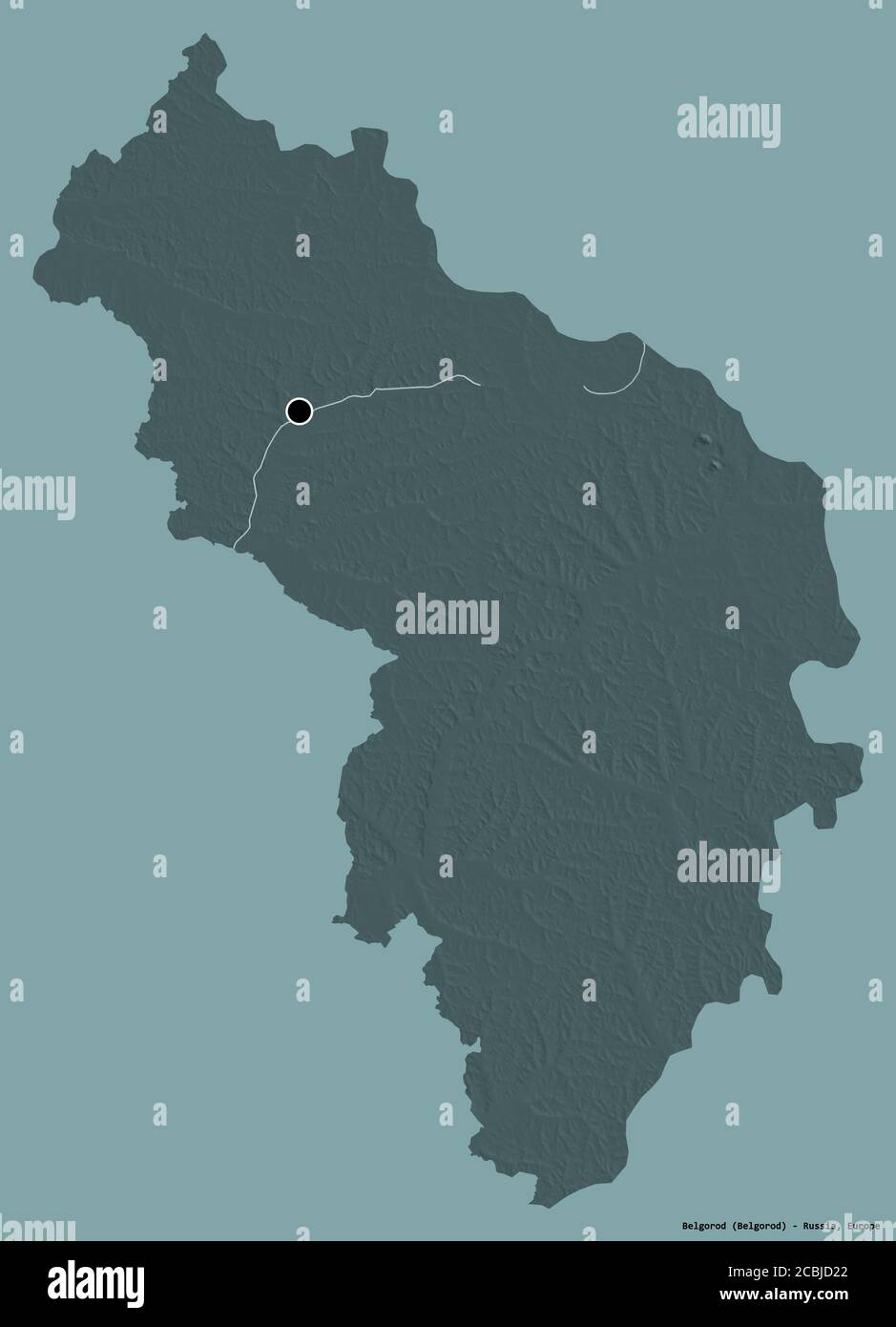 Shape of Belgorod, region of Russia, with its capital isolated on a ...
