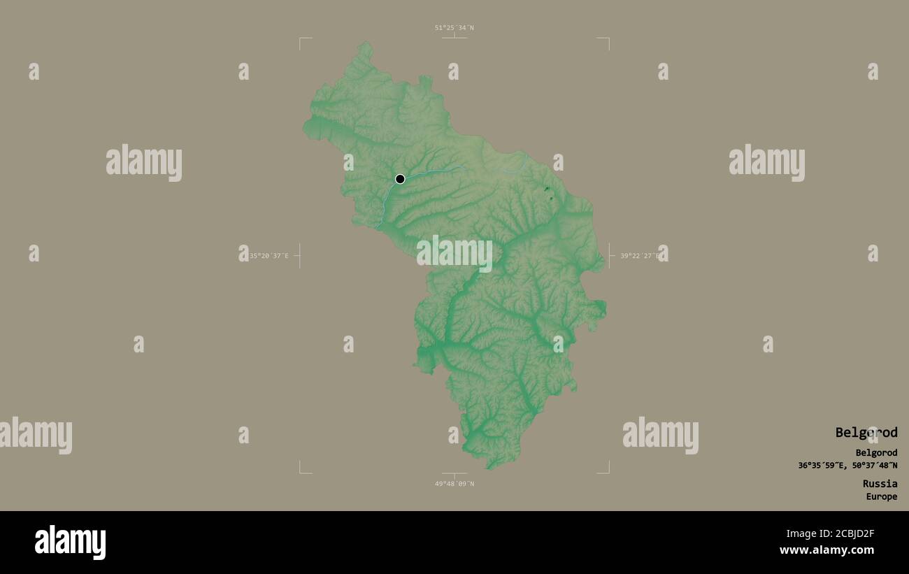 Area of Belgorod, region of Russia, isolated on a solid background in a ...