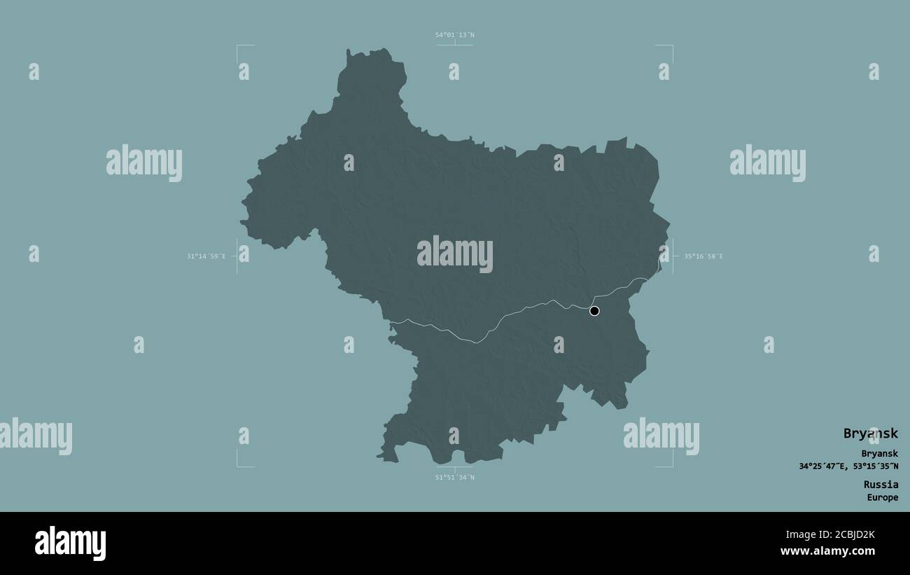 Area of Bryansk, region of Russia, isolated on a solid background in a ...