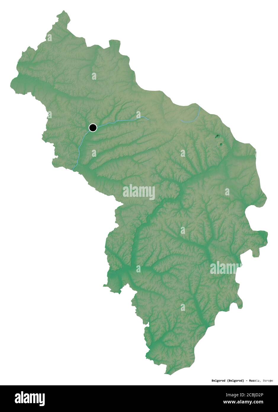 Shape of Belgorod, region of Russia, with its capital isolated on white ...