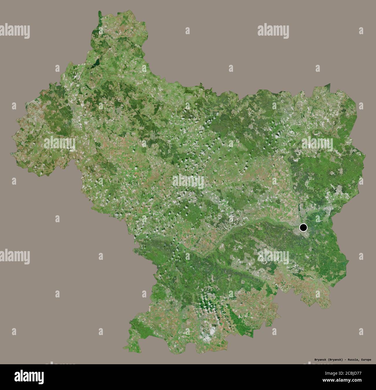 Shape of Bryansk, region of Russia, with its capital isolated on a ...
