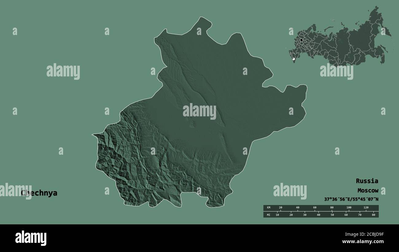 Shape of Chechnya, republic of Russia, with its capital isolated on ...
