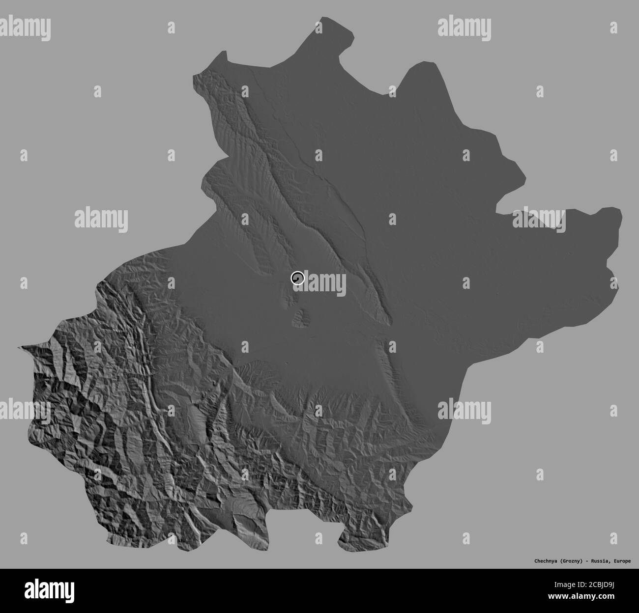 Shape of Chechnya, republic of Russia, with its capital isolated on a ...