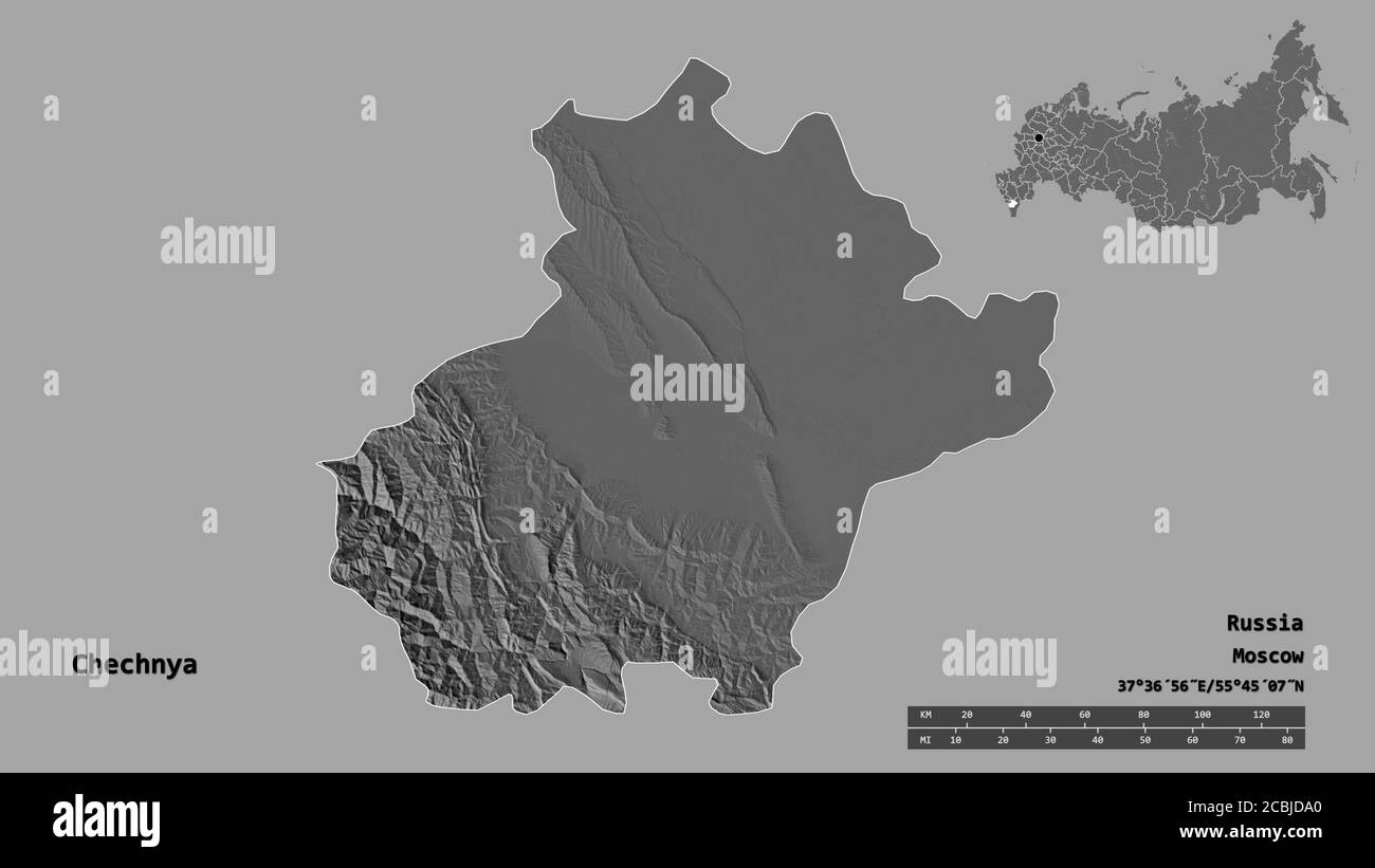 Shape of Chechnya, republic of Russia, with its capital isolated on ...