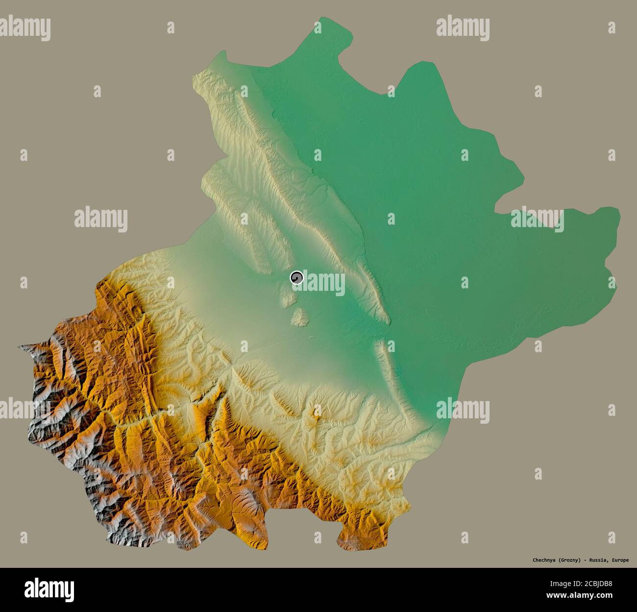 Shape of Chechnya, republic of Russia, with its capital isolated on a ...
