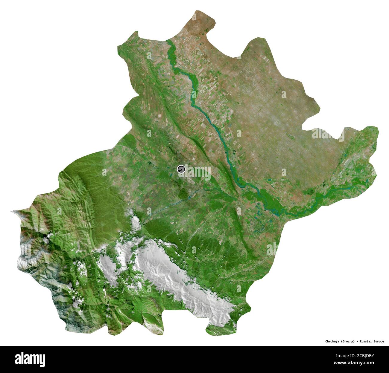 Shape of Chechnya, republic of Russia, with its capital isolated on ...