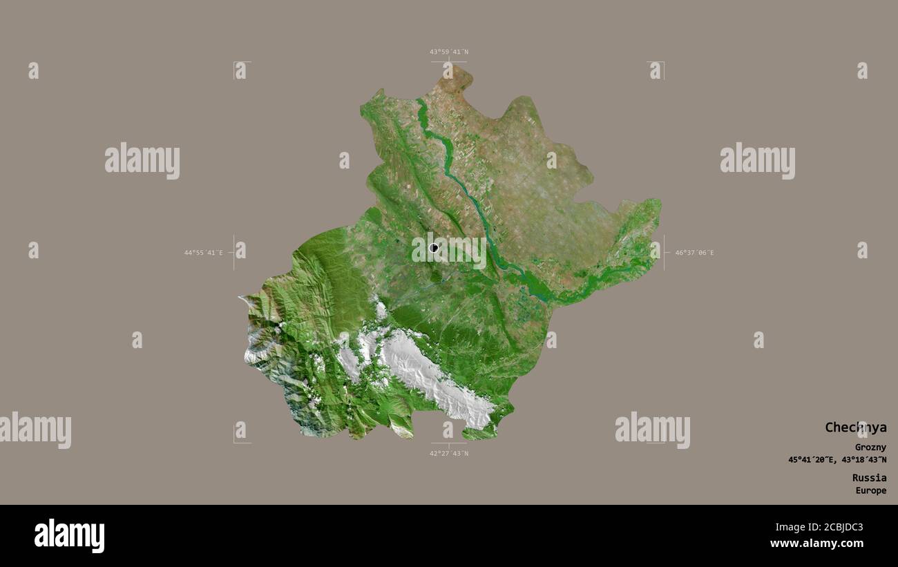 Area of Chechnya, republic of Russia, isolated on a solid background in ...