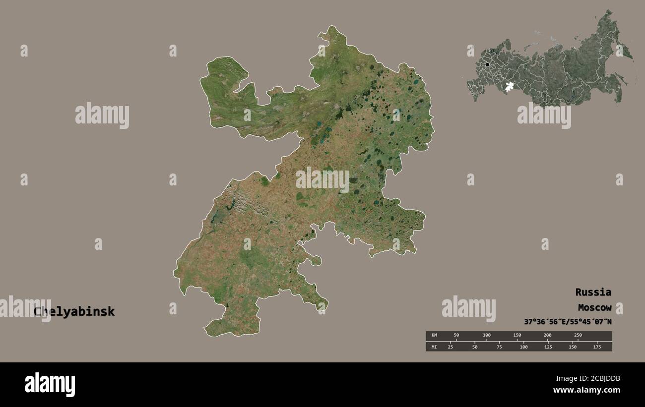Shape of Chelyabinsk, region of Russia, with its capital isolated on ...