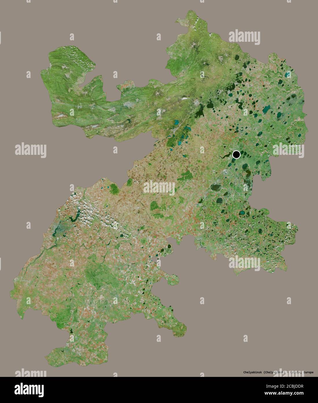 Shape of Chelyabinsk, region of Russia, with its capital isolated on a ...