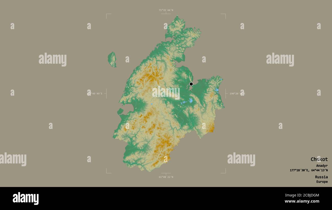 Area of Chukot, autonomous province of Russia, isolated on a solid ...