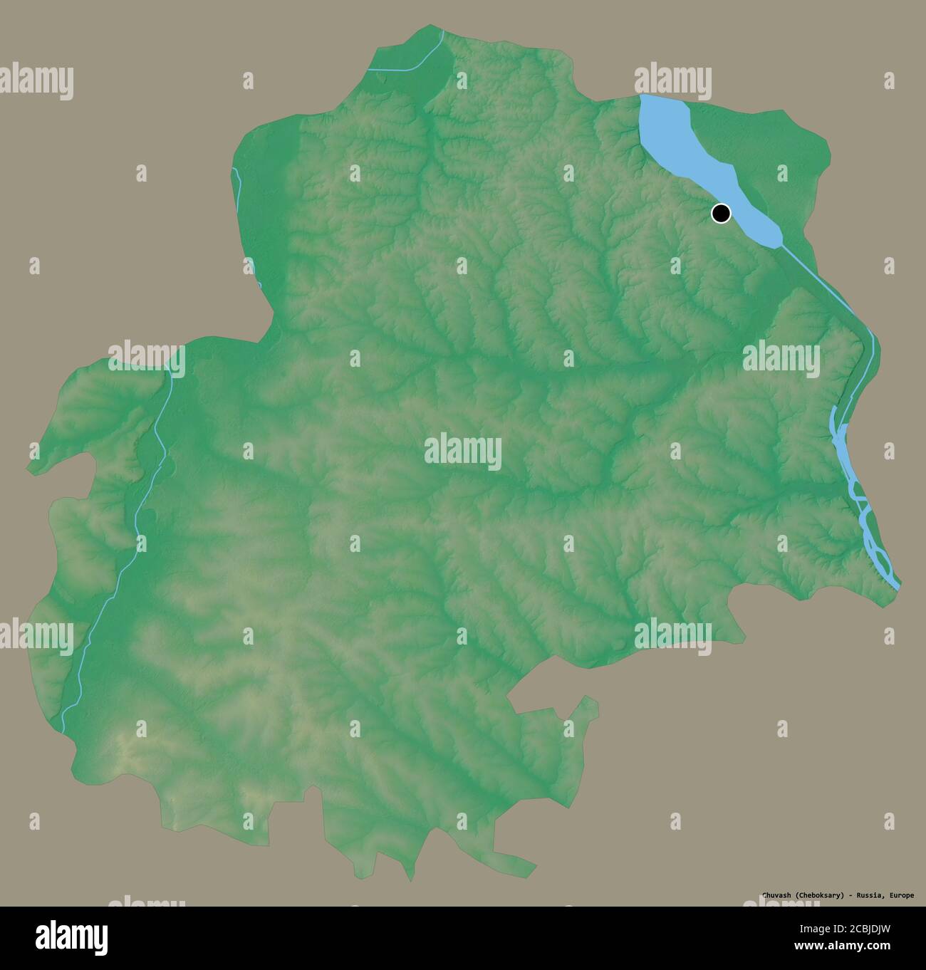 Shape of Chuvash, republic of Russia, with its capital isolated on a ...
