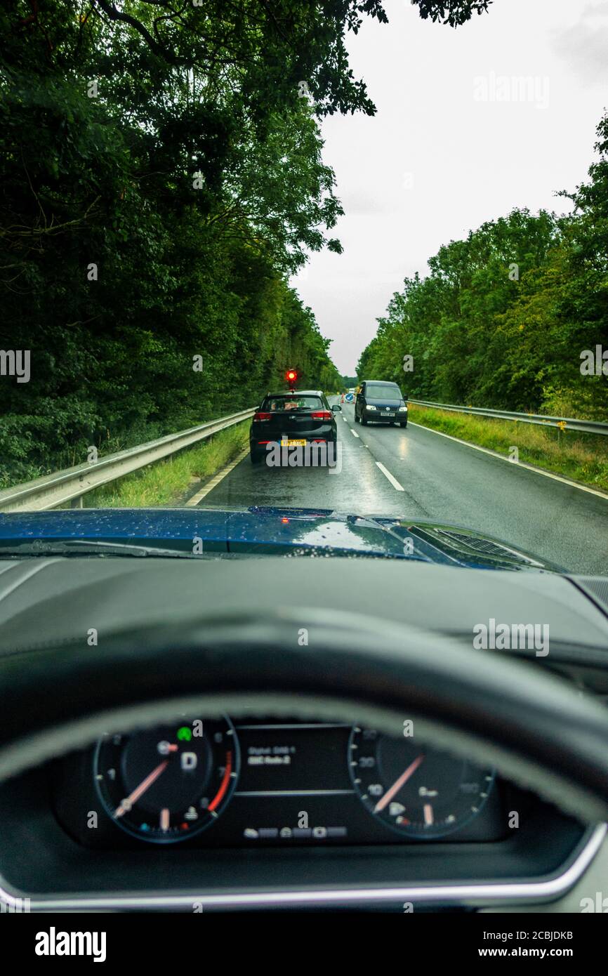 Drivers POV when stuck in roadworks traffic Stock Photo - Alamy