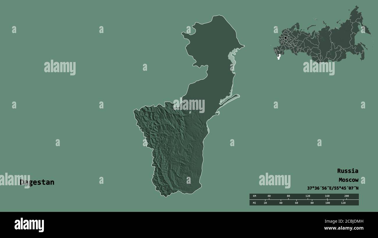 Shape of Dagestan, republic of Russia, with its capital isolated on ...