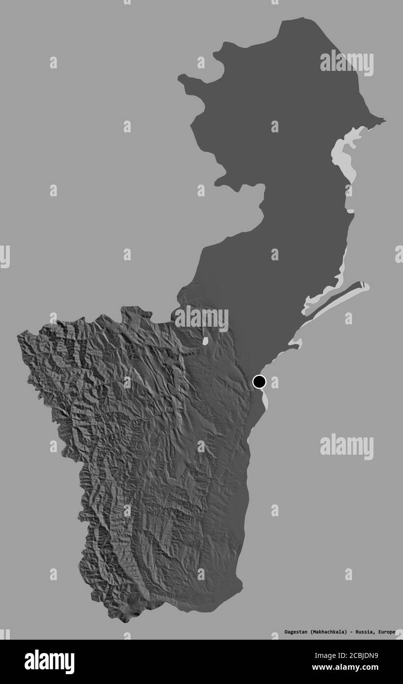 Shape of Dagestan, republic of Russia, with its capital isolated on a ...