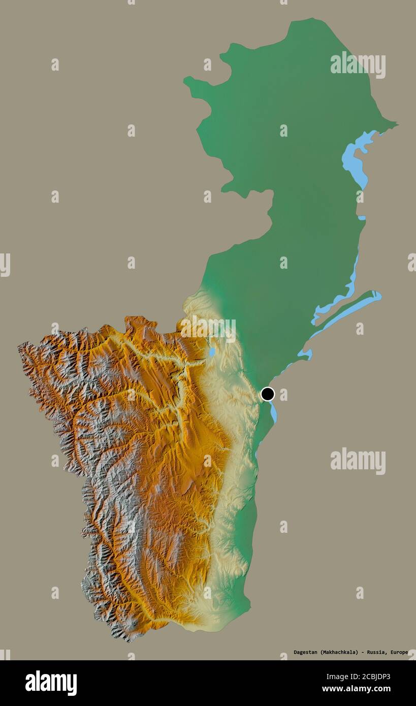 Shape of Dagestan, republic of Russia, with its capital isolated on a ...