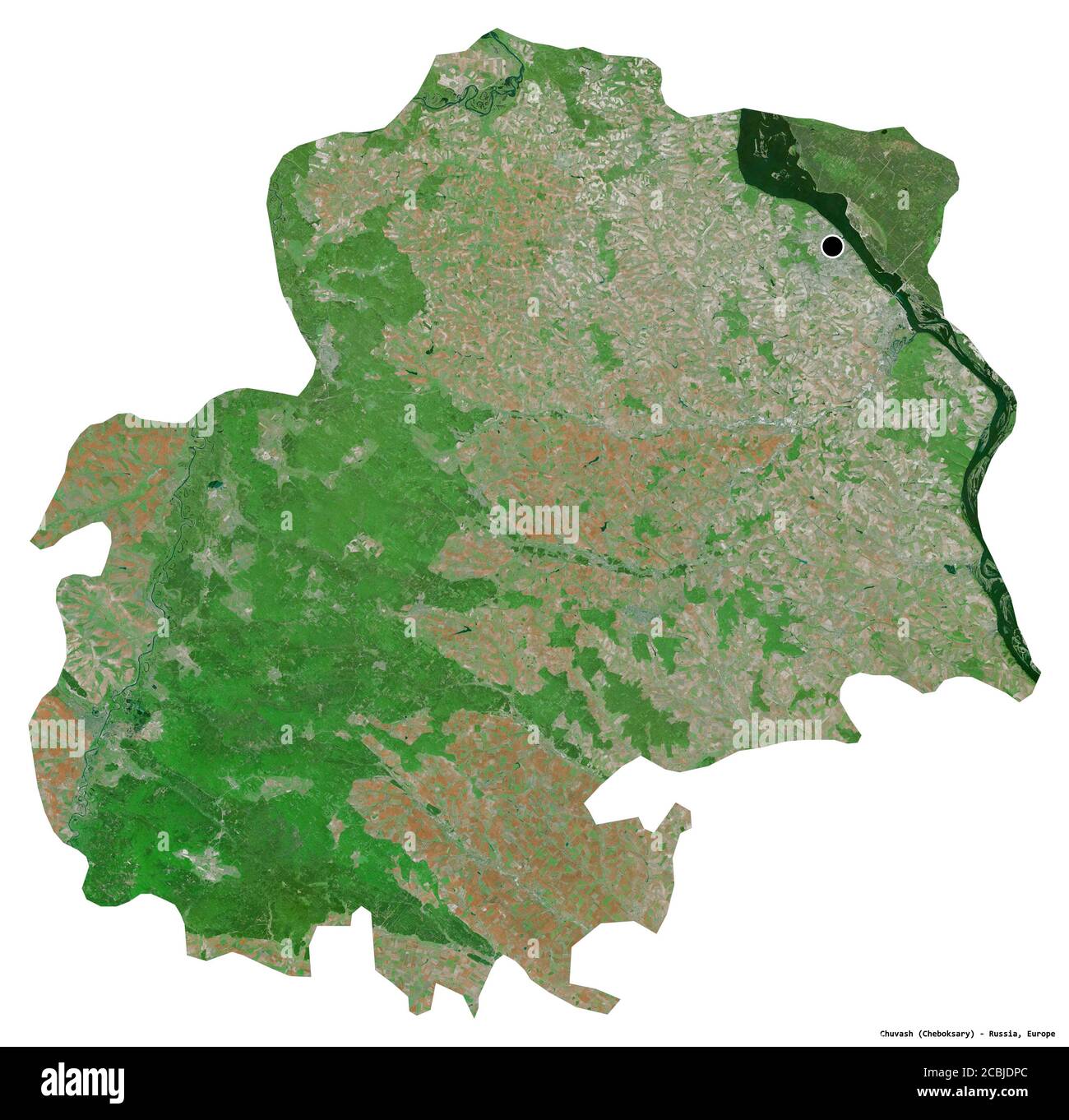 Shape of Chuvash, republic of Russia, with its capital isolated on ...