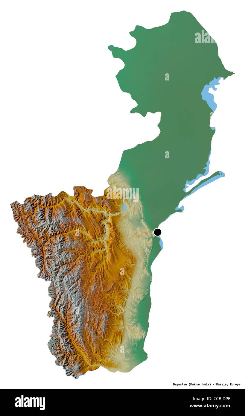 Shape of Dagestan, republic of Russia, with its capital isolated on ...