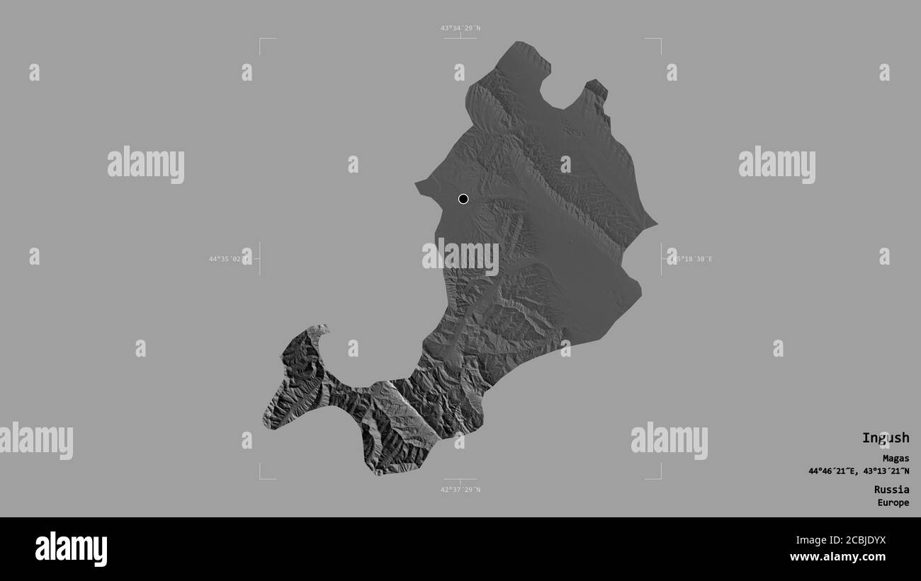 Area of Ingush, republic of Russia, isolated on a solid background in a ...