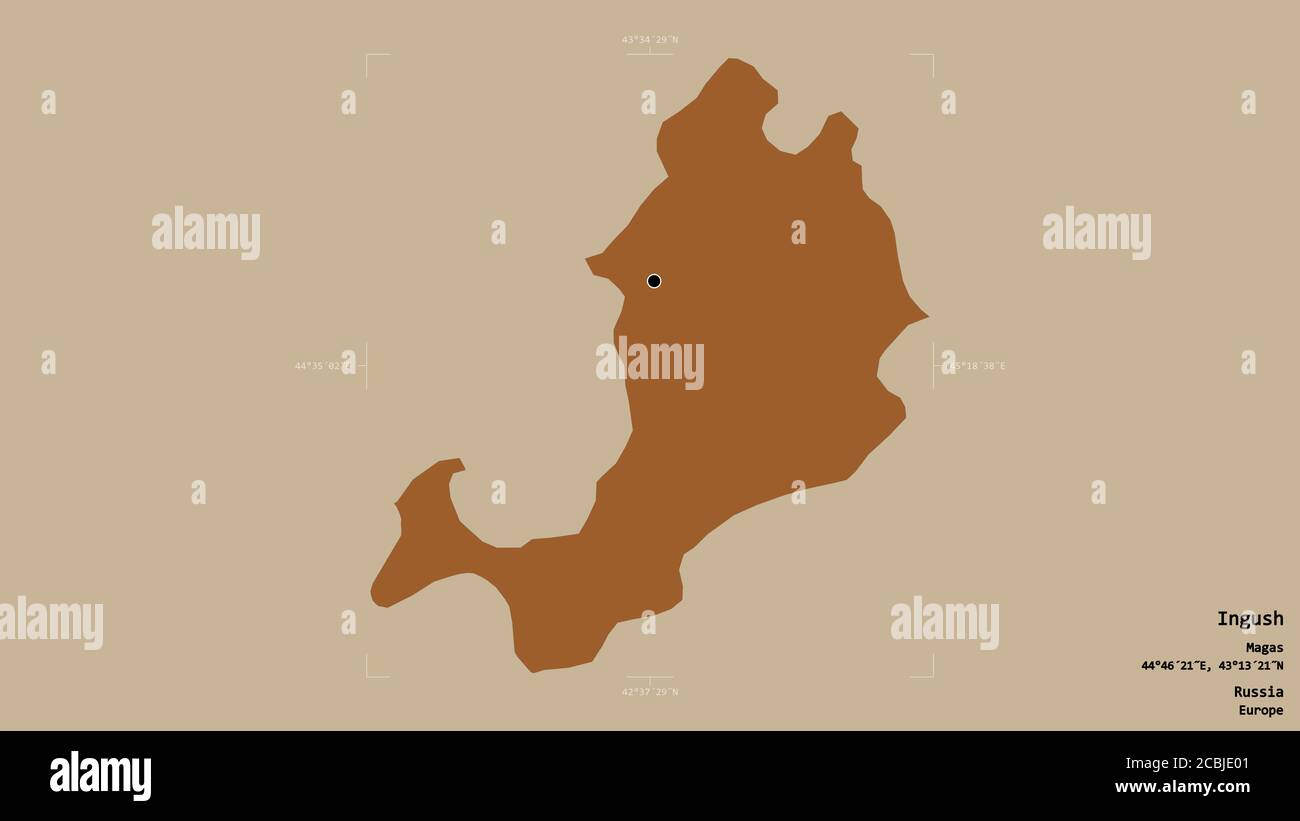 Area of Ingush, republic of Russia, isolated on a solid background in a ...