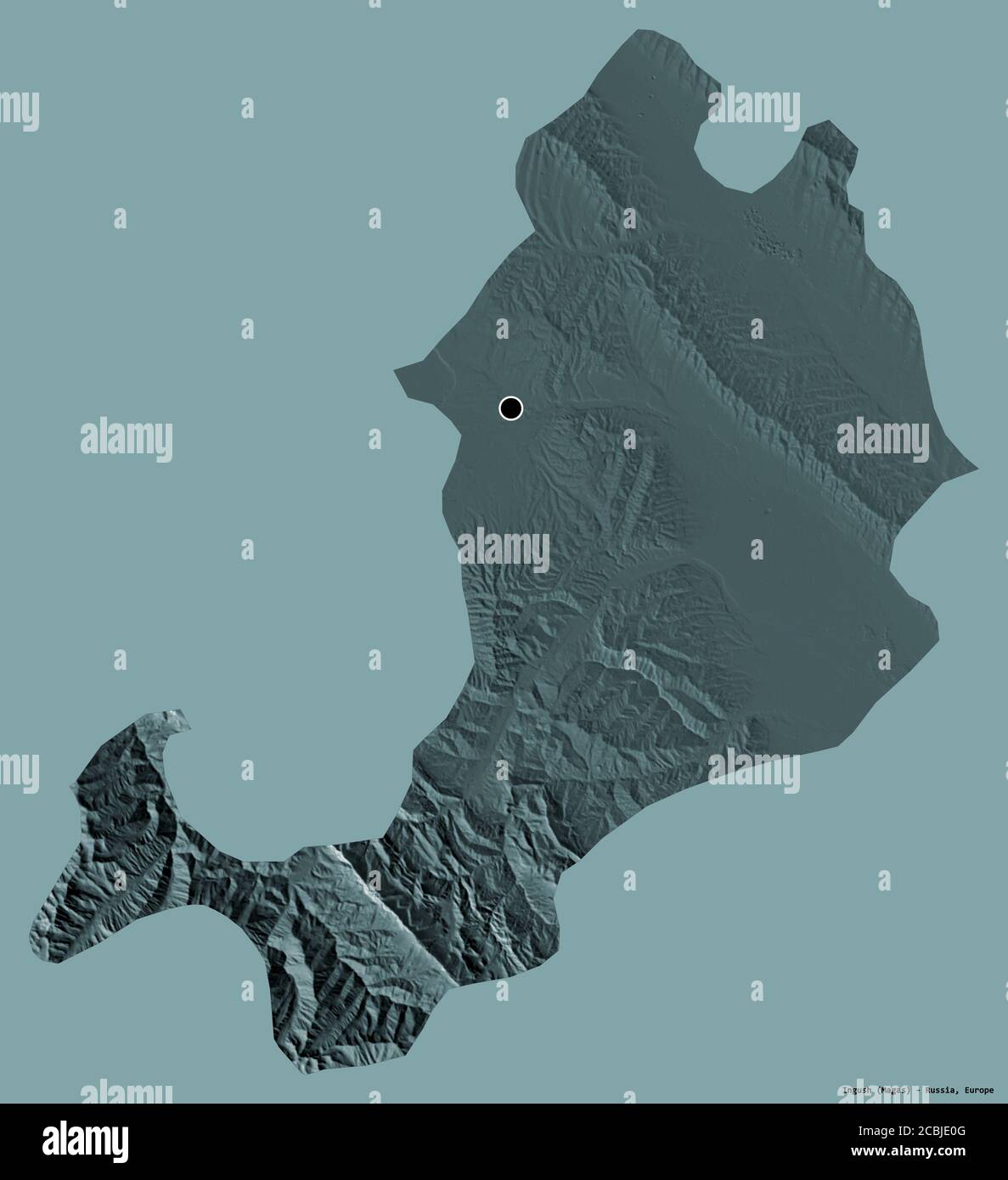 Shape of Ingush, republic of Russia, with its capital isolated on a ...