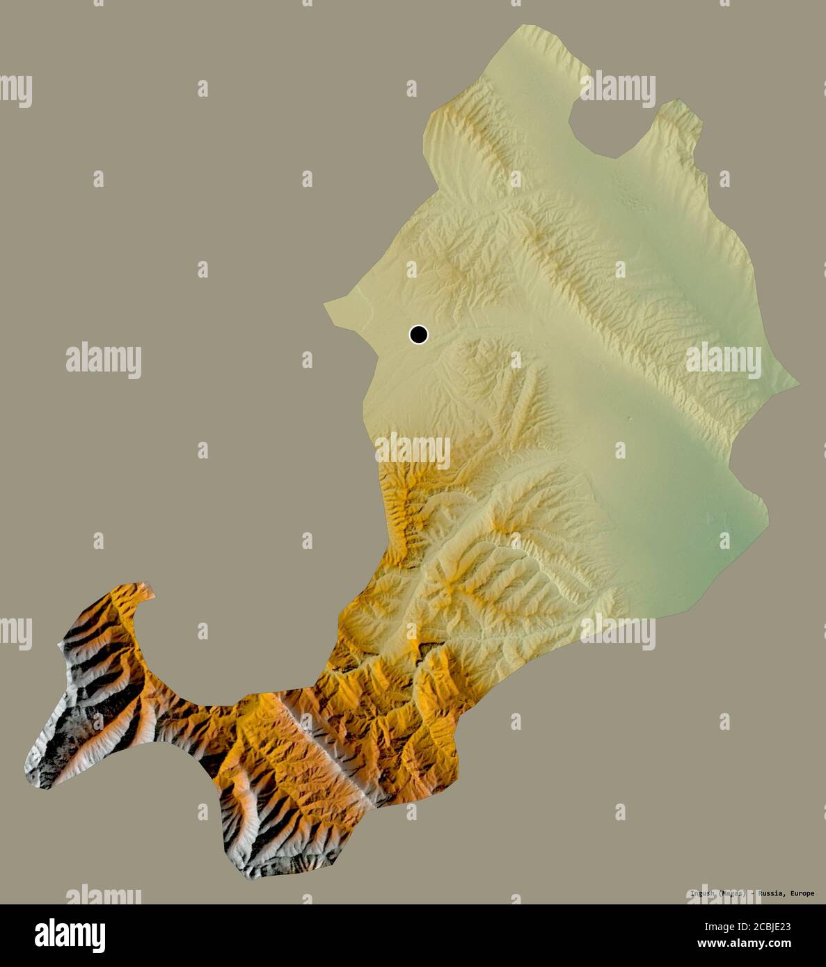 Shape of Ingush, republic of Russia, with its capital isolated on a ...